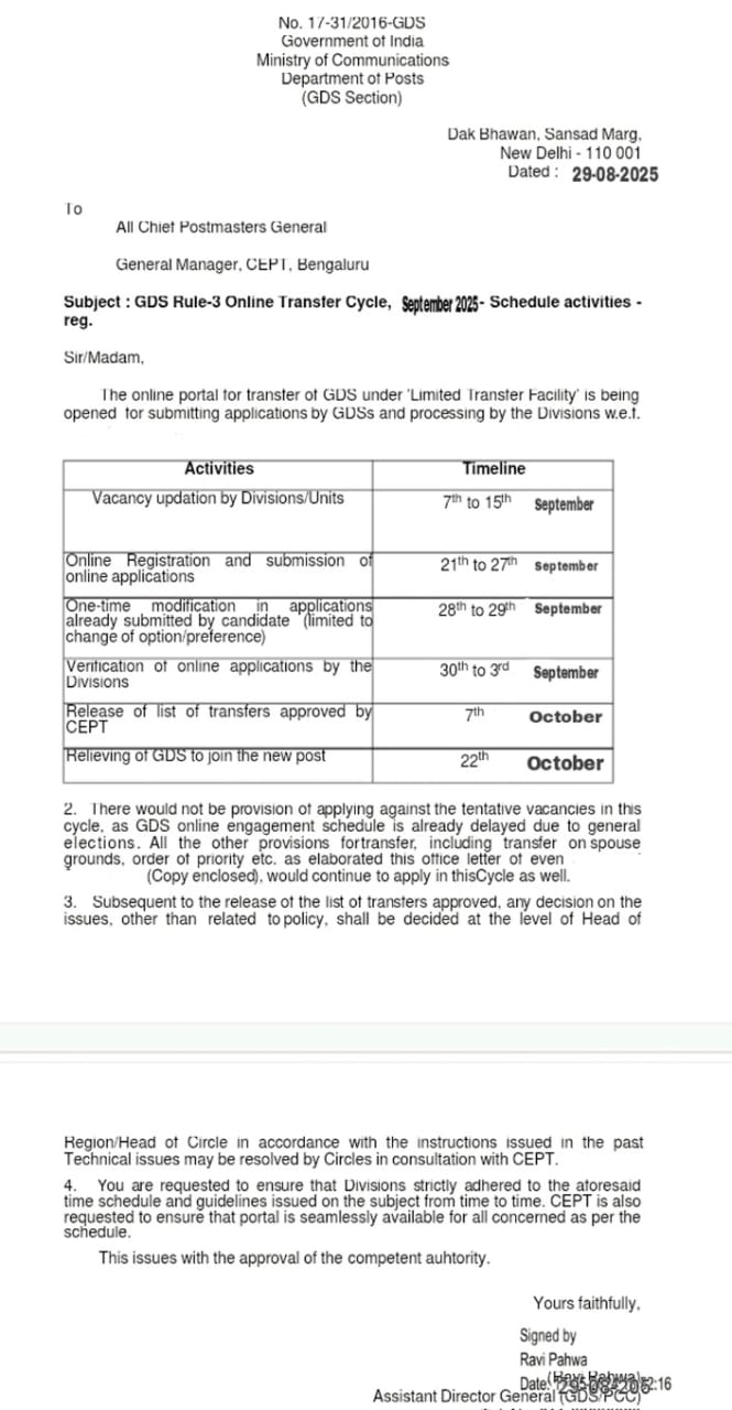 GDS Rule-3 Online Transfer Cycle – September 2025 Schedule Announced ...